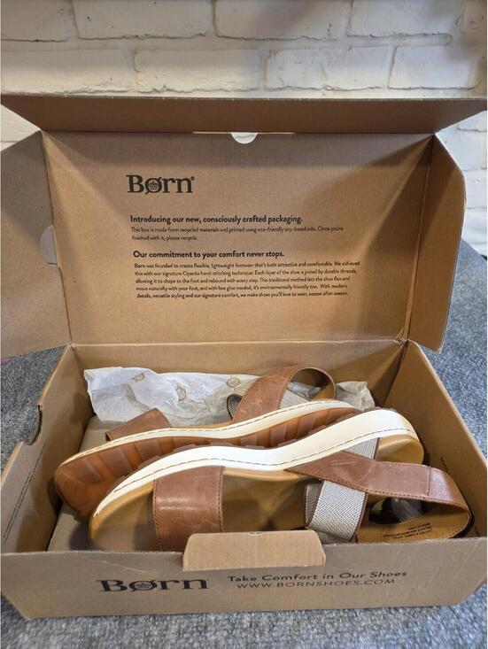 Shoes | Nwb New Born Mimi Cognac Leather Wedge Sandals Womens 11m ...
